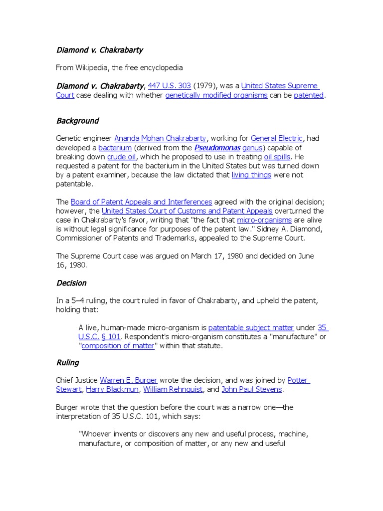 Diamond v. Chakrabarty | PDF | United States Federal Courts | United ...
