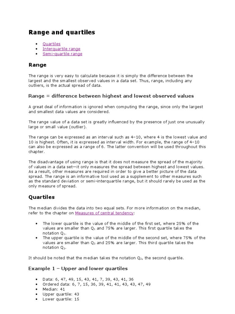 Range and Quartiles | PDF | Quartile | Median