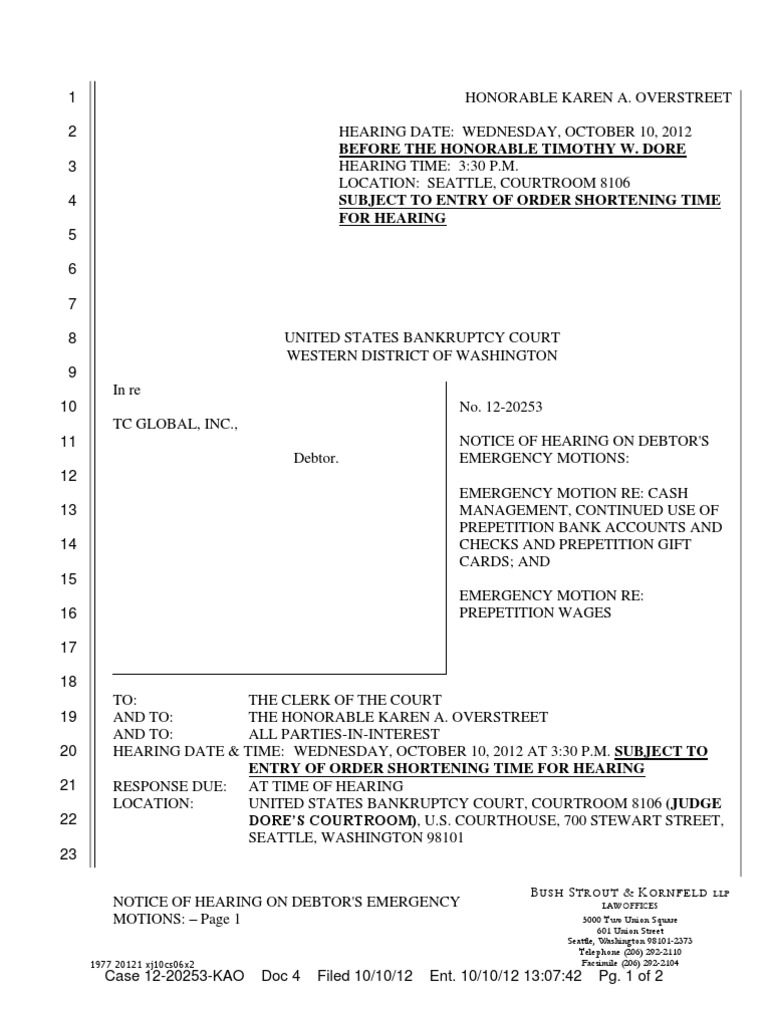 Before The Honorable Timothy W. Dore | PDF | Bankruptcy | Justice