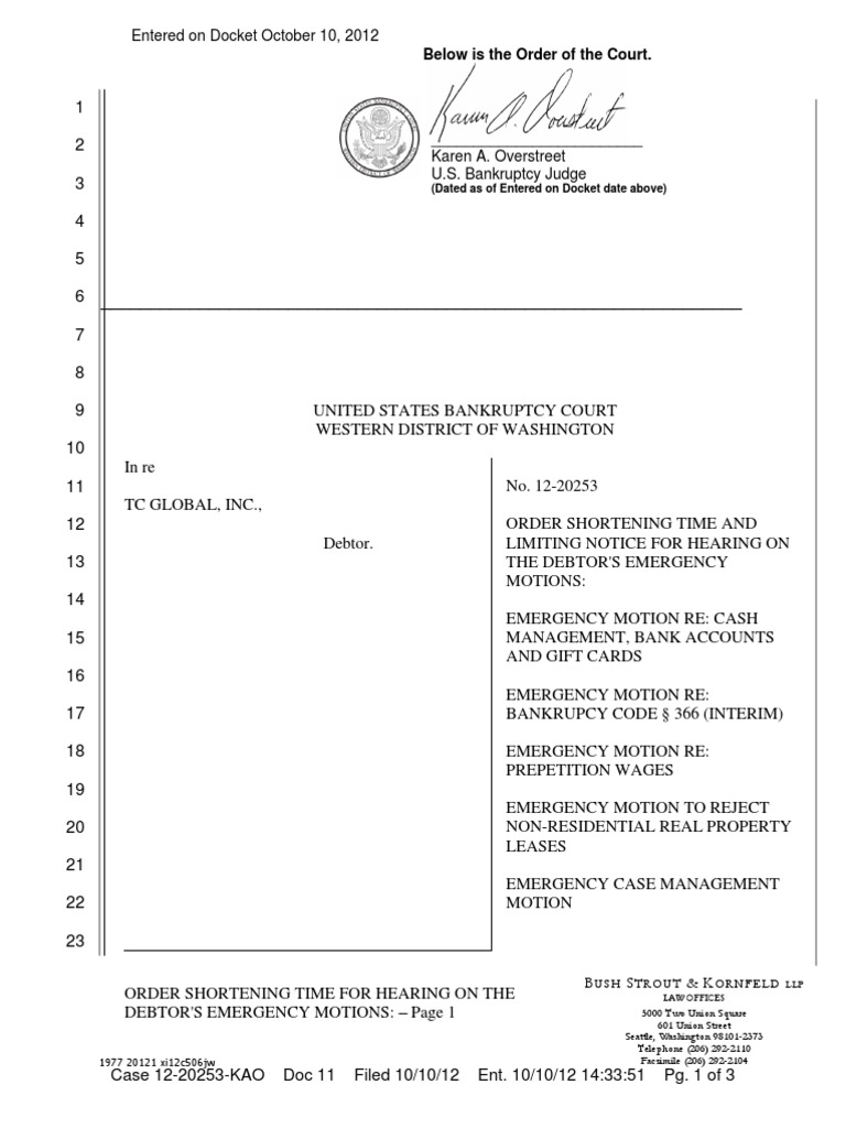 Entered On Docket October 10, 2012: Below Is The Order of The Court ...