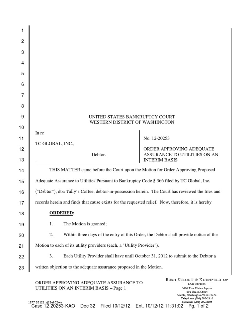 Interim Utility Assurance Order for TC Global | PDF