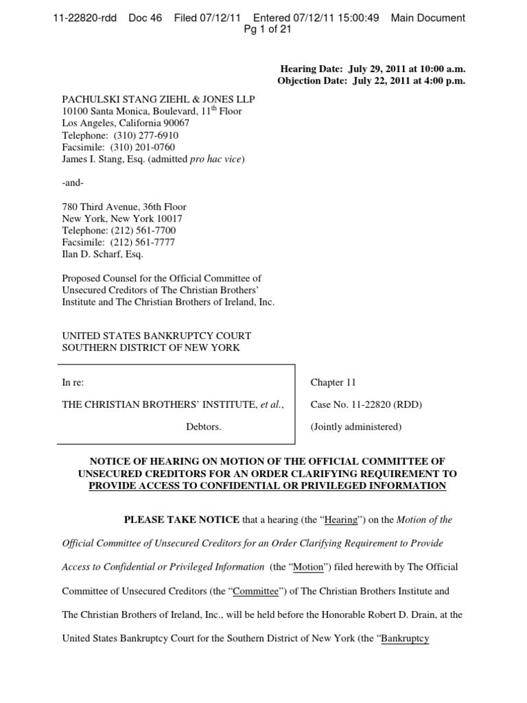 Official Committee of Unsecured Creditors For An Order Clarifying ...