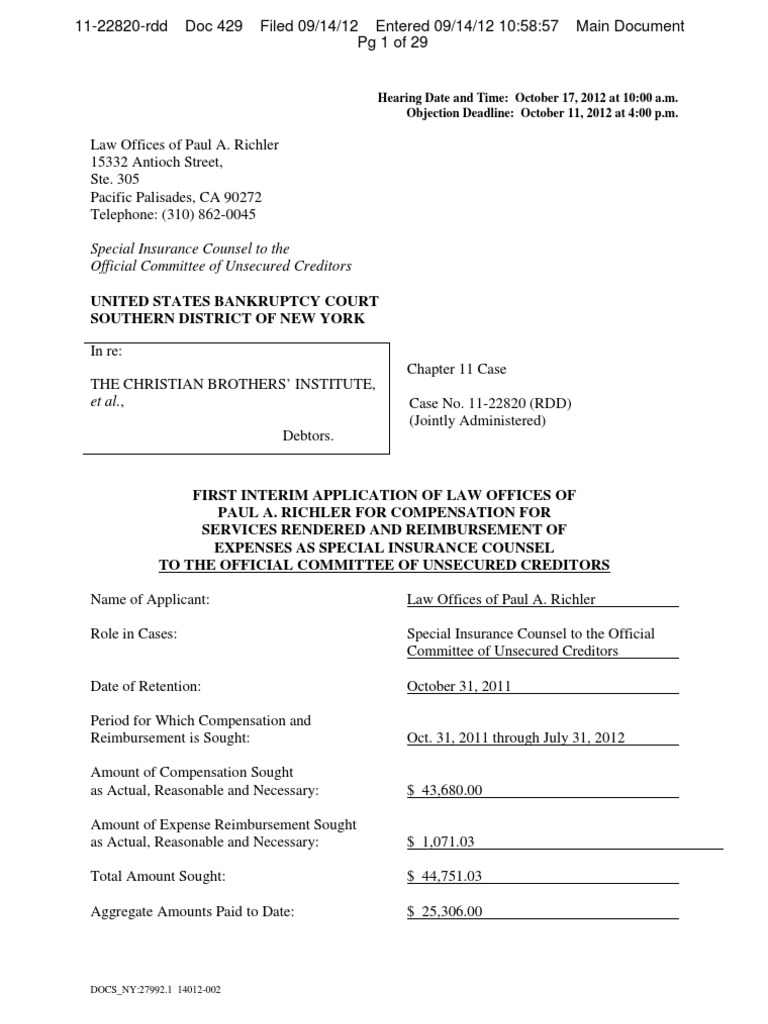 Special Insurance Counsel To The Official Committee of Unsecured ...