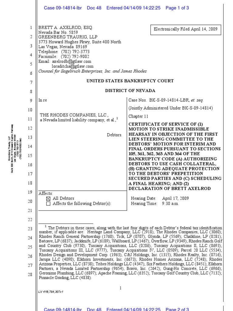 Motion to Strike Hearsay in Bankruptcy | PDF