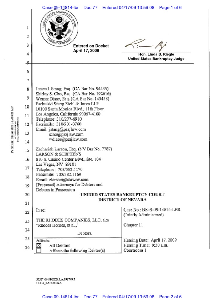 Entered On Docket April 17, 2009: - Hon. Linda B. Riegle United States ...