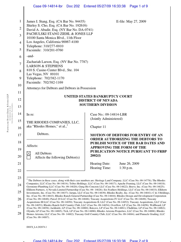 United States Bankruptcy Court District of Nevada Southern Division ...