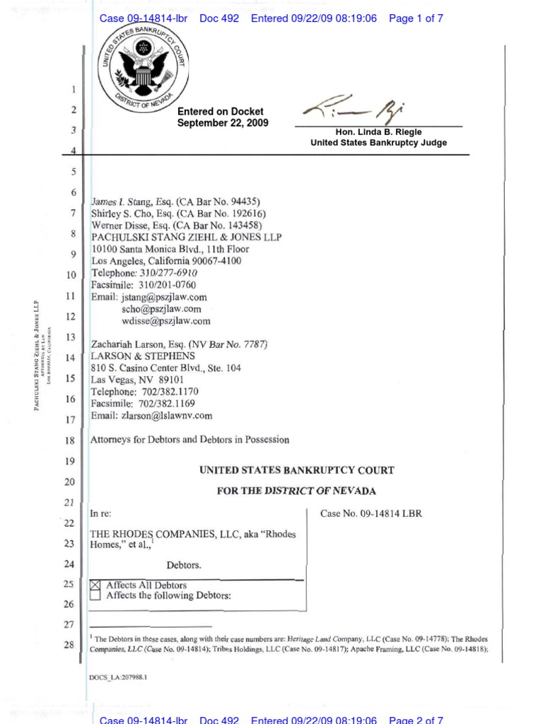 Entered On Docket September 22, 2009 | PDF | Bankruptcy | Liability ...