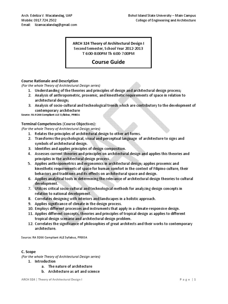 Arch 324 Course Guide | PDF | Design | Human Factors And Ergonomics