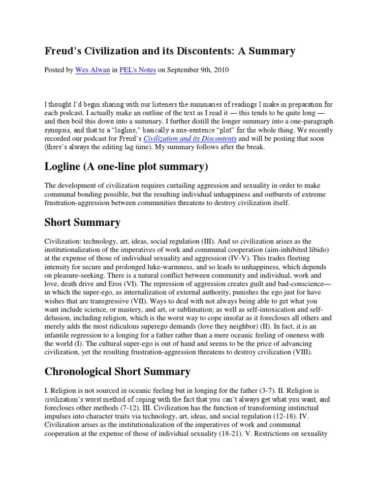 Freud Civilisation and Its Discontents A Summary | PDF | Id ...