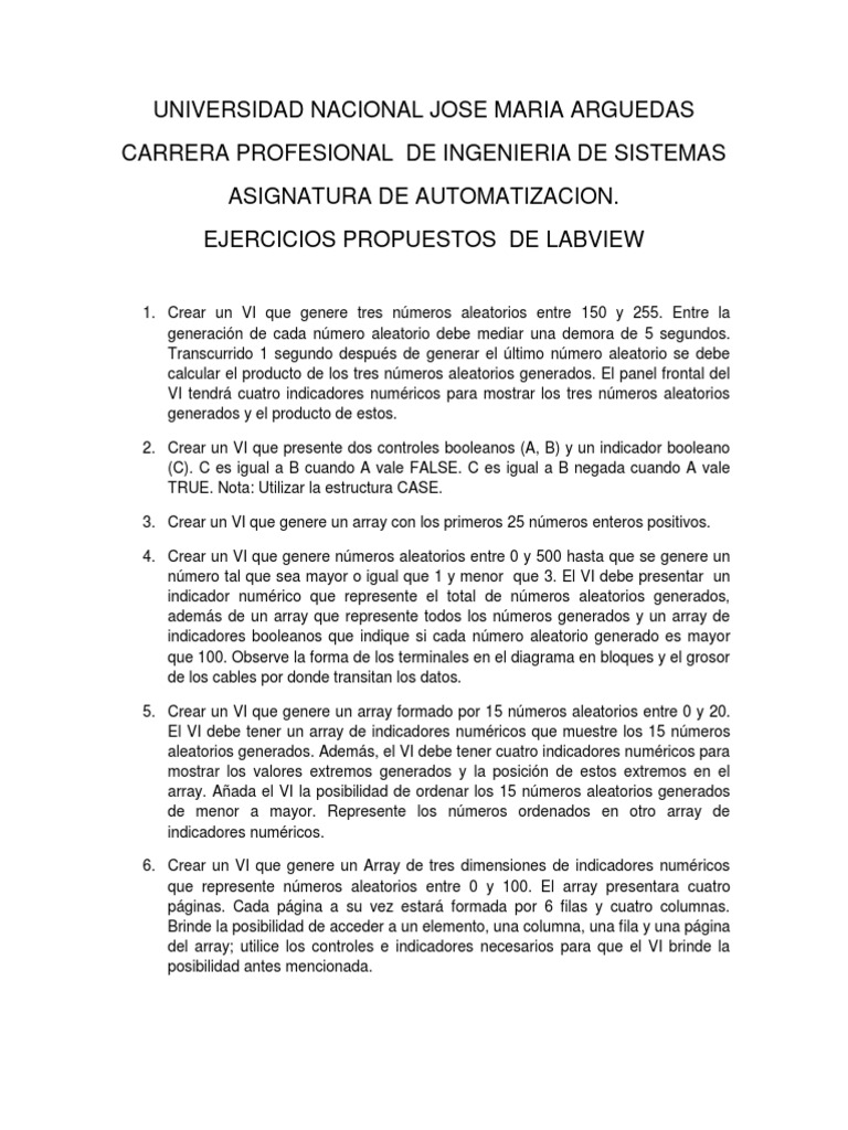 Ejercicios Propuesto de Labview | PDF | Estructura de datos de matriz | Enseñanza de matemática