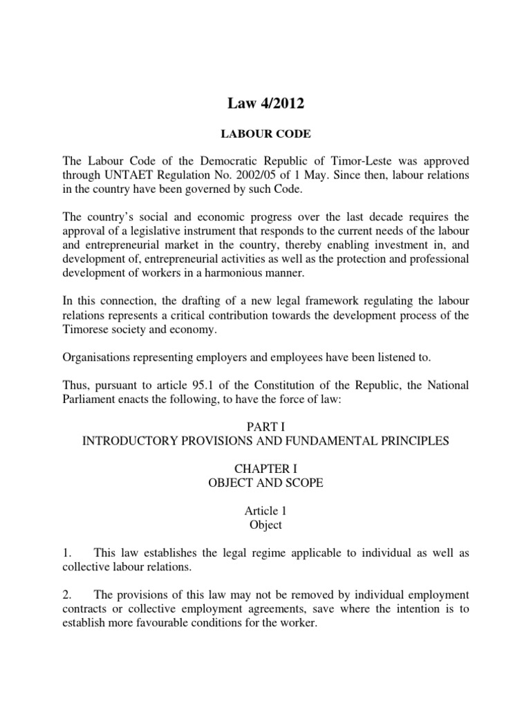 Timor-Leste Labour Code Overview | PDF | Harassment | Employment