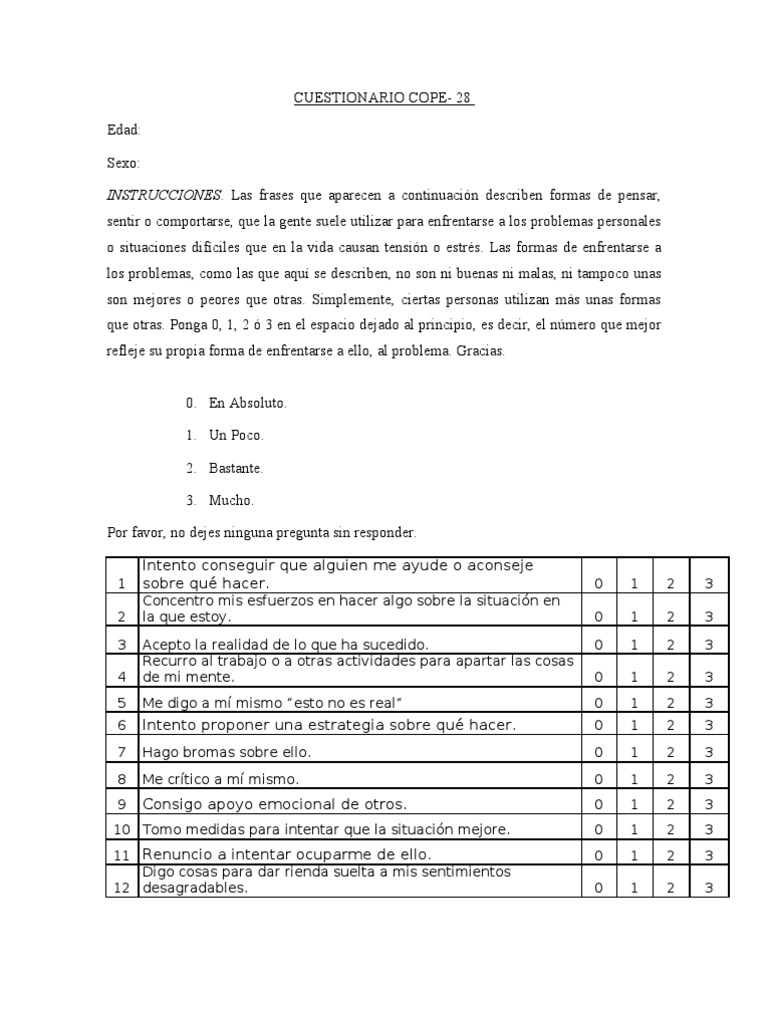 Cuestionario Cope- 28 Para Responder