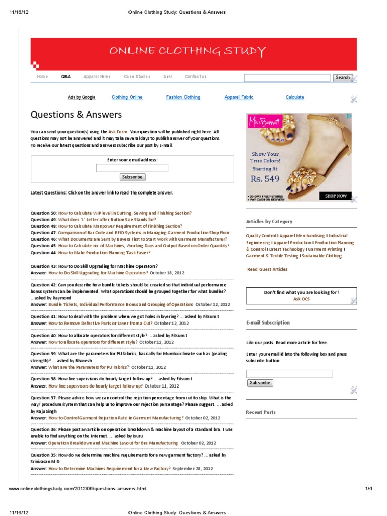 Questions Anserwed On Online Clothing Study | PDF | Sewing | Clothing
