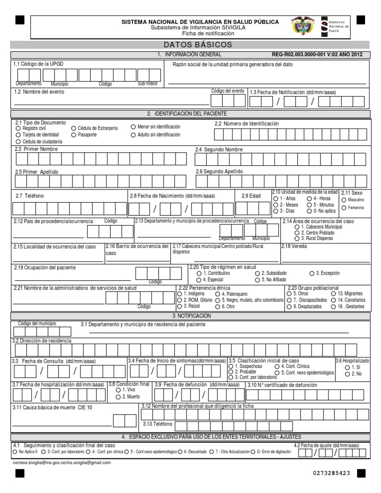 Ficha de Notificacion Sivigila - Datos Básicos | PDF