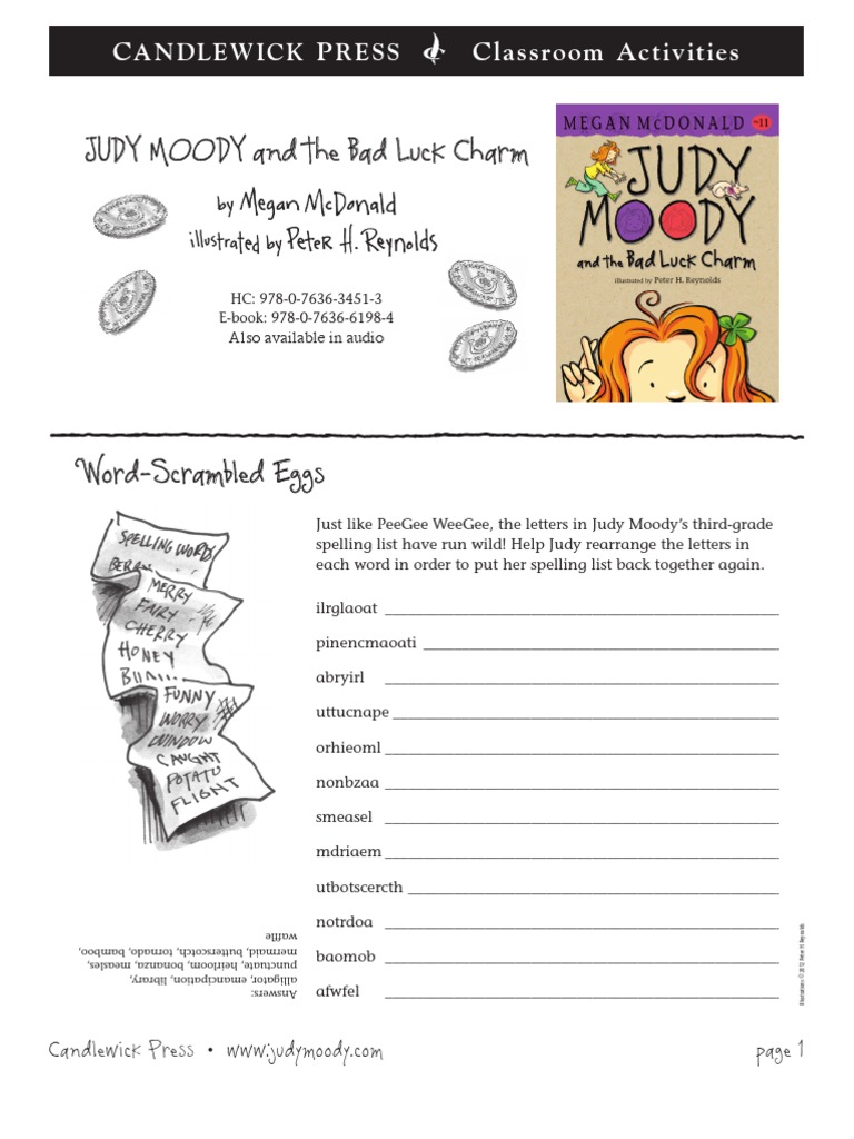 Judy Moody and The Bad Luck Charm Classroom Activities Kit | PDF ...
