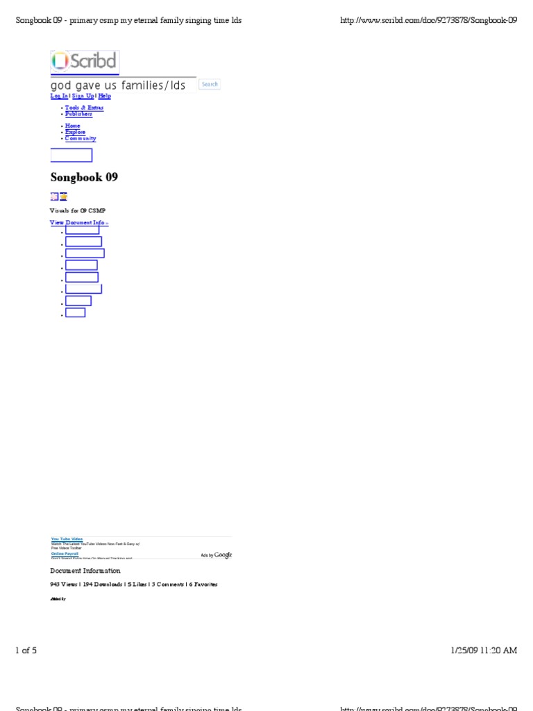 Songbook 09 - Primary CSMP My Eternal Family Singing Time Lds | PDF | Scribd | Application ...