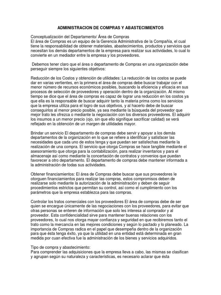 Administracion de Compras y Abastecimientos | PDF | Calidad (comercial) | Economias