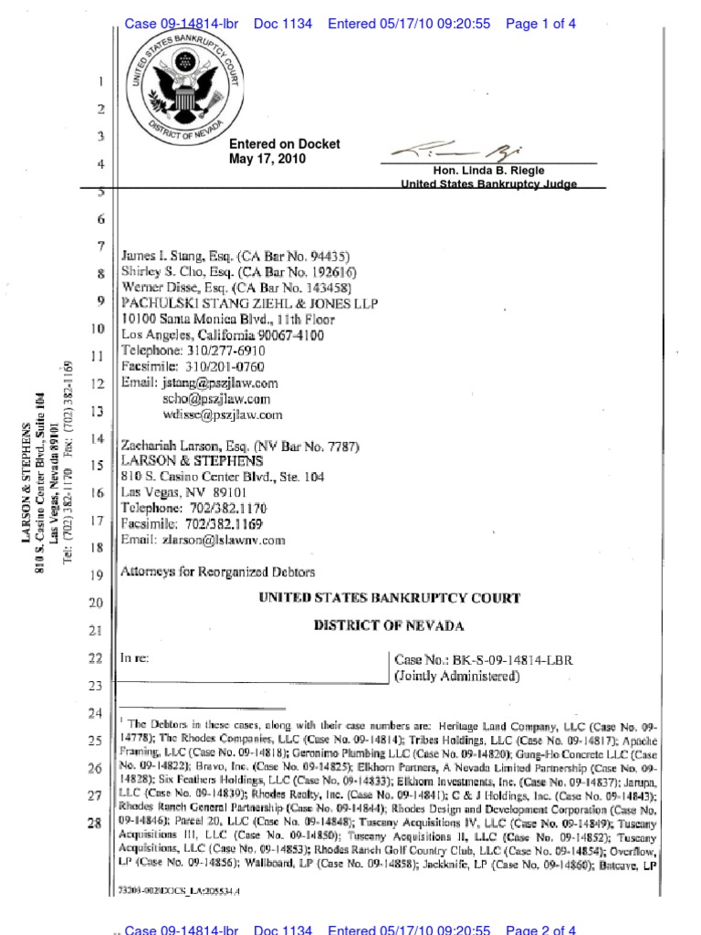 Entered On Docket May 17, 2010: - Hon. Linda B. Riegle United States ...