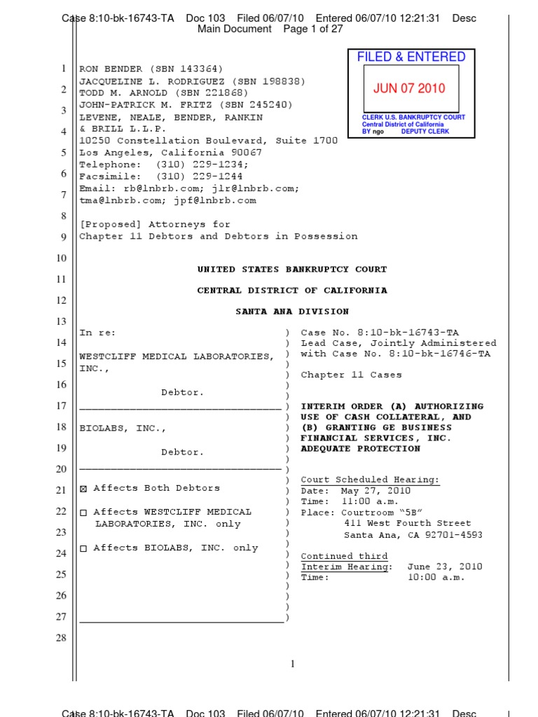 Filed & Entered: United States Bankruptcy Court Central District of ...