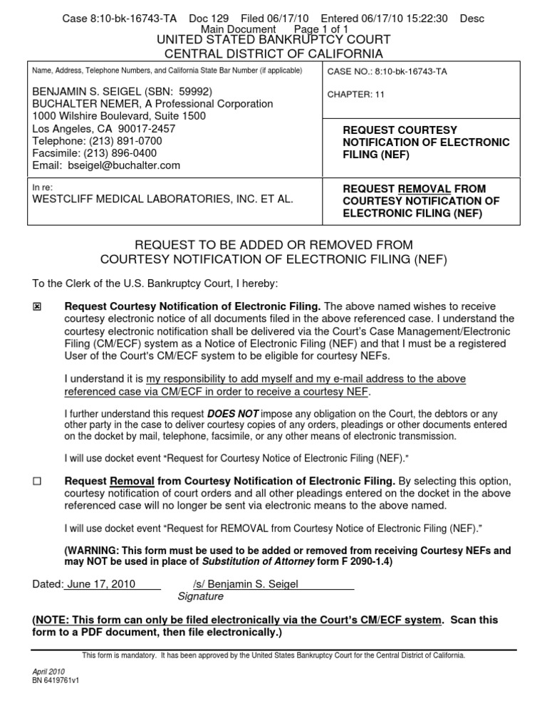 United Stated Bankruptcy Court Central District of California | PDF ...