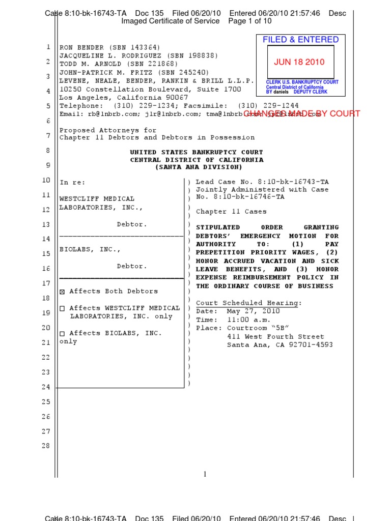 Filed & Entered: Clerk U.S. Bankruptcy Court Central District of ...