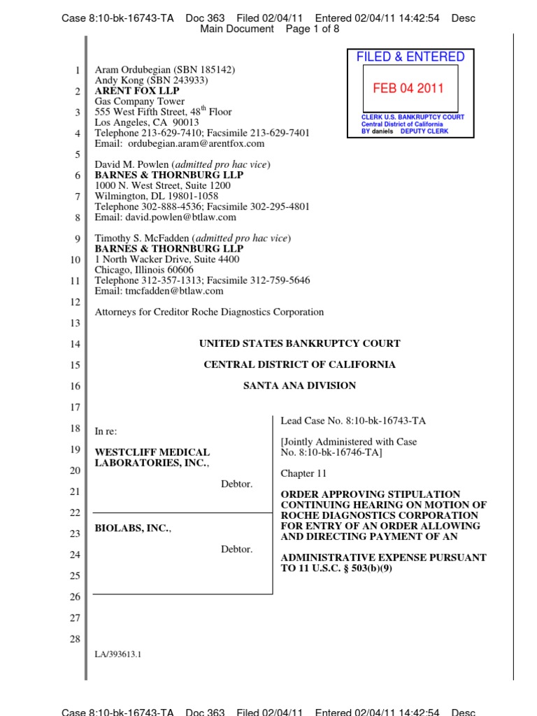 Filed & Entered: Clerk U.S. Bankruptcy Court Central District of ...