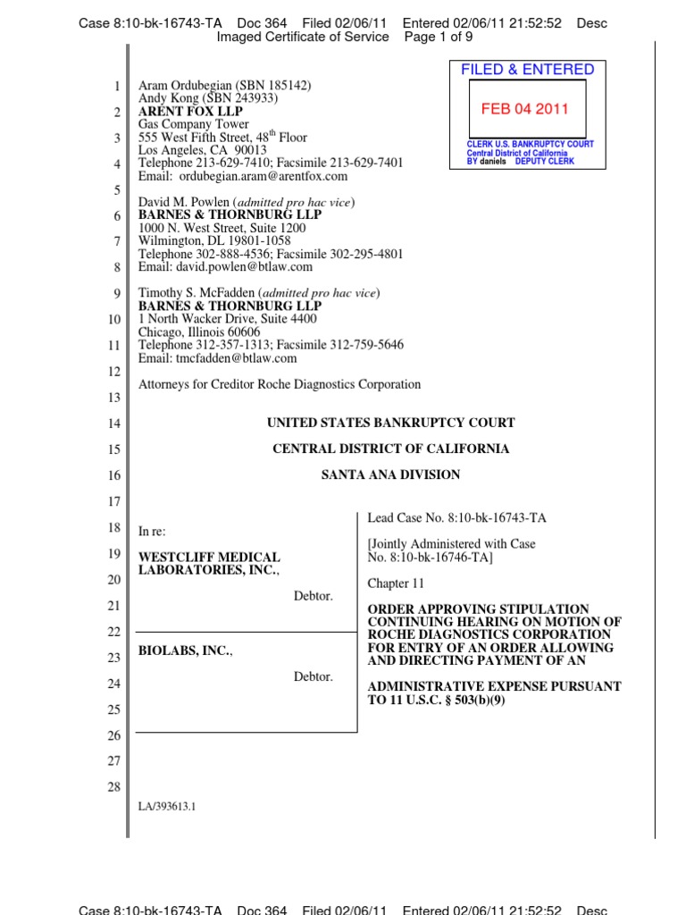 Filed & Entered: Clerk U.S. Bankruptcy Court Central District of ...