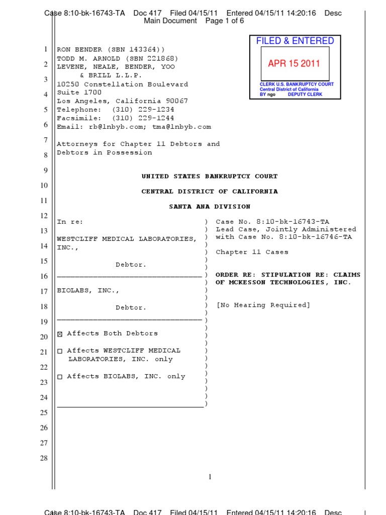 Filed & Entered: United States Bankruptcy Court Central District of ...