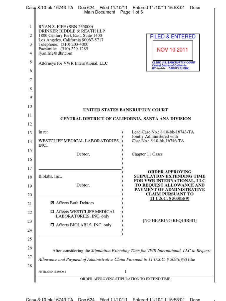 Filed & Entered: United States Bankruptcy Court Central District of ...