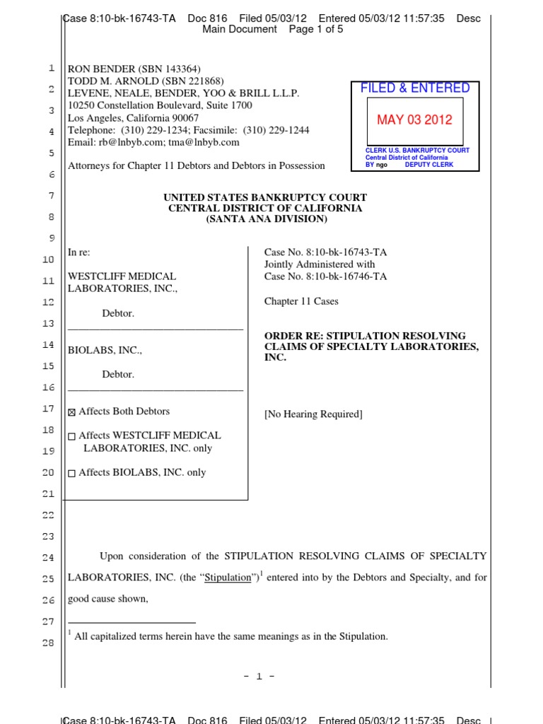 Filed & Entered: United States Bankruptcy Court Central District of ...