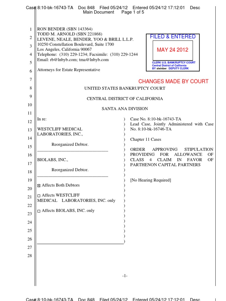 Filed & Entered: Clerk U.S. Bankruptcy Court Central District of ...