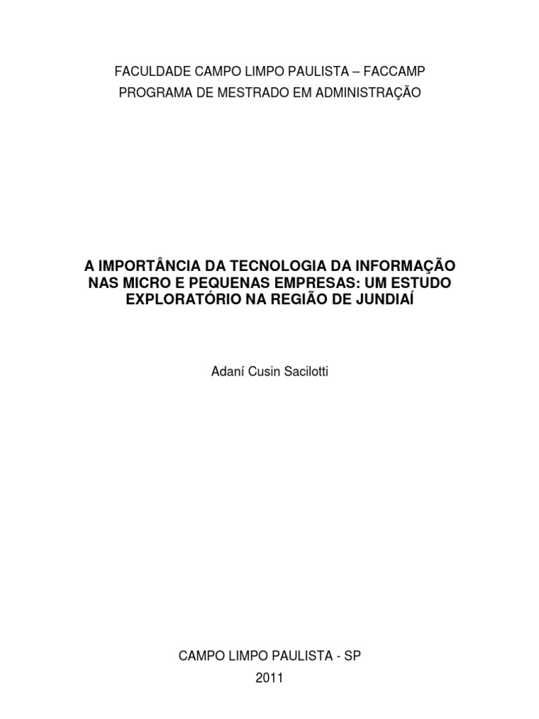A ImportAncia Da Tecnologia Da InformaCAo Nas Micro e Pequenas Empresas ... A ImportAncia Da Tecnologia Da InformaCAo Nas Micro e Pequenas Empresas ...