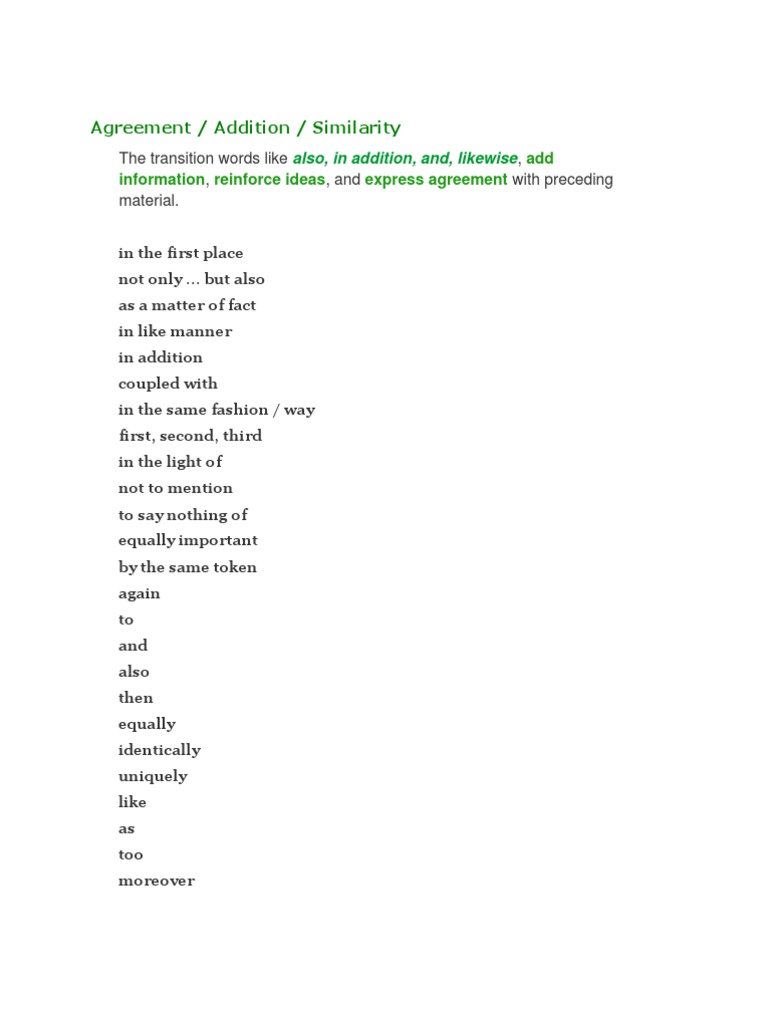 Transition Words | PDF | Sentence (Linguistics) | Comma