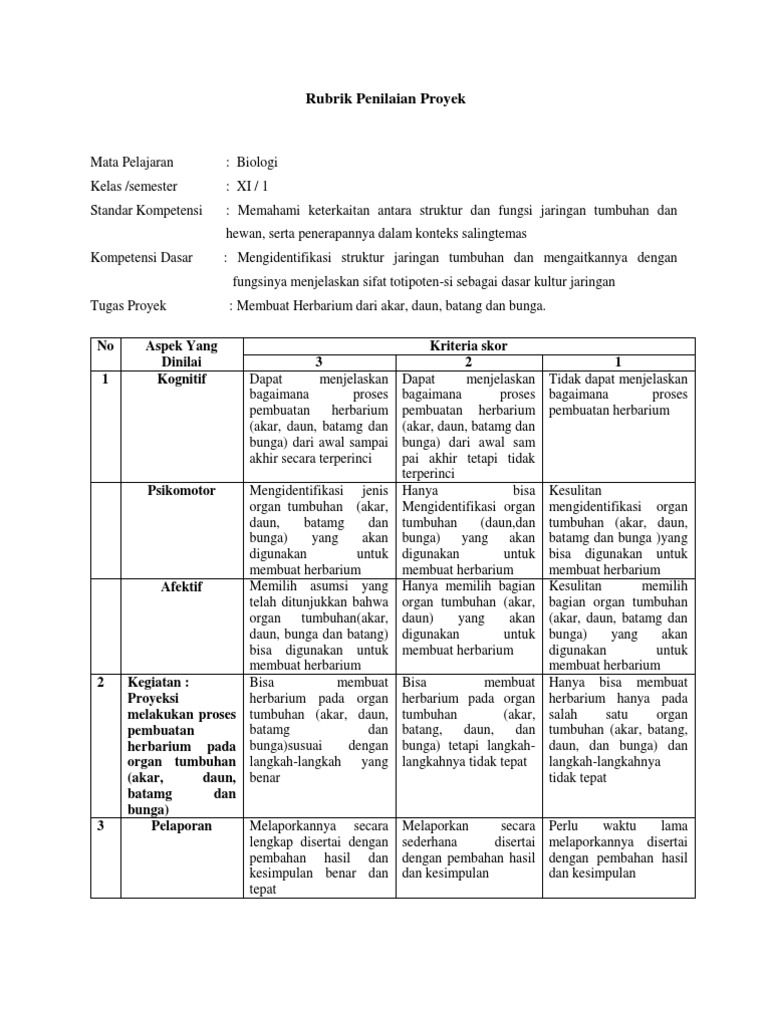 Contoh Rubrik Penilaian Proyek - Riset Contoh Rubrik Penilaian Proyek - Riset
