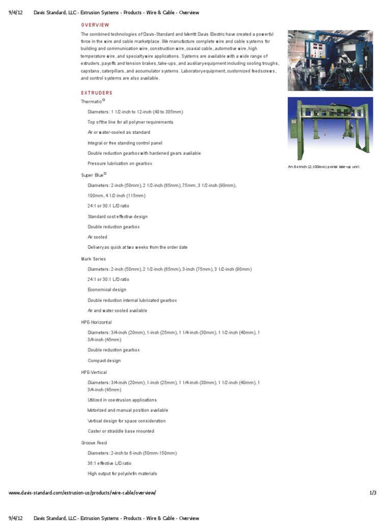 Davis Standard, LLC - Extrusion Systems - Products - Wire & Cable ...