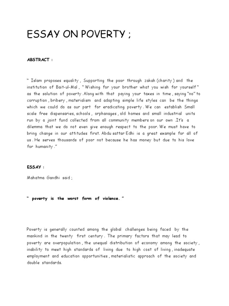 Essay On Poverty | PDF | Poverty | Poverty & Homelessness