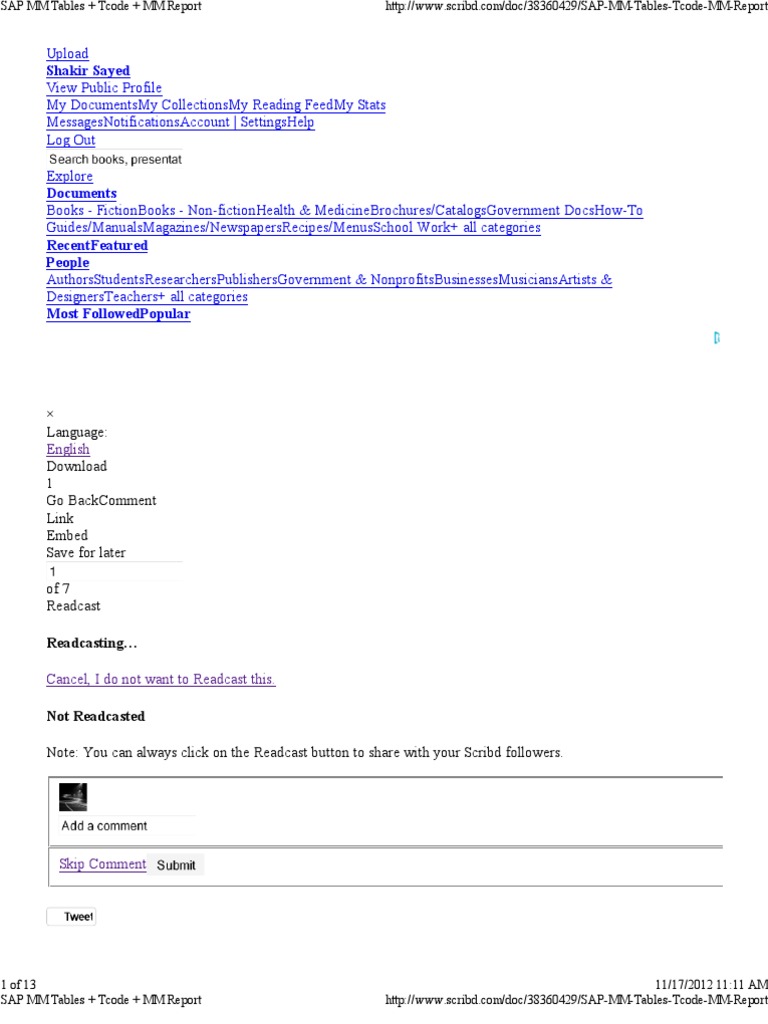 SAP MM Tables + Tcode + MM Report | PDF | Portable Document Format | Scribd