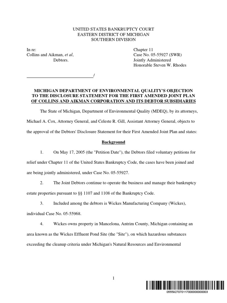 Michigan Department of Environmental Quality'S Objection To The ...