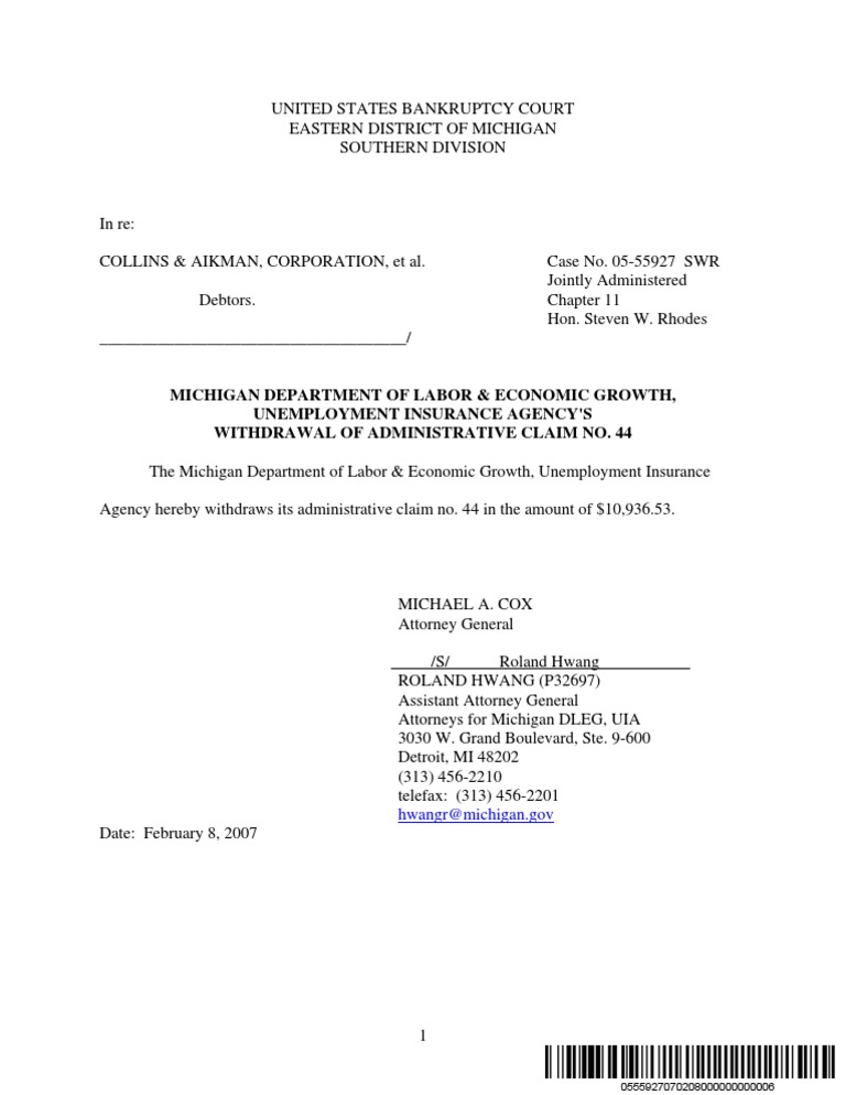 Michigan Department of Labor & Economic Growth, Unemployment Insurance ...