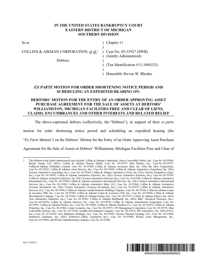 Ex Parte Motion For Order Shortening Notice Period and | PDF | Law