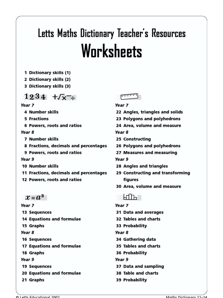 Ks3 Maths Dictionary Worksheets | PDF | Fraction (Mathematics) | Triangle