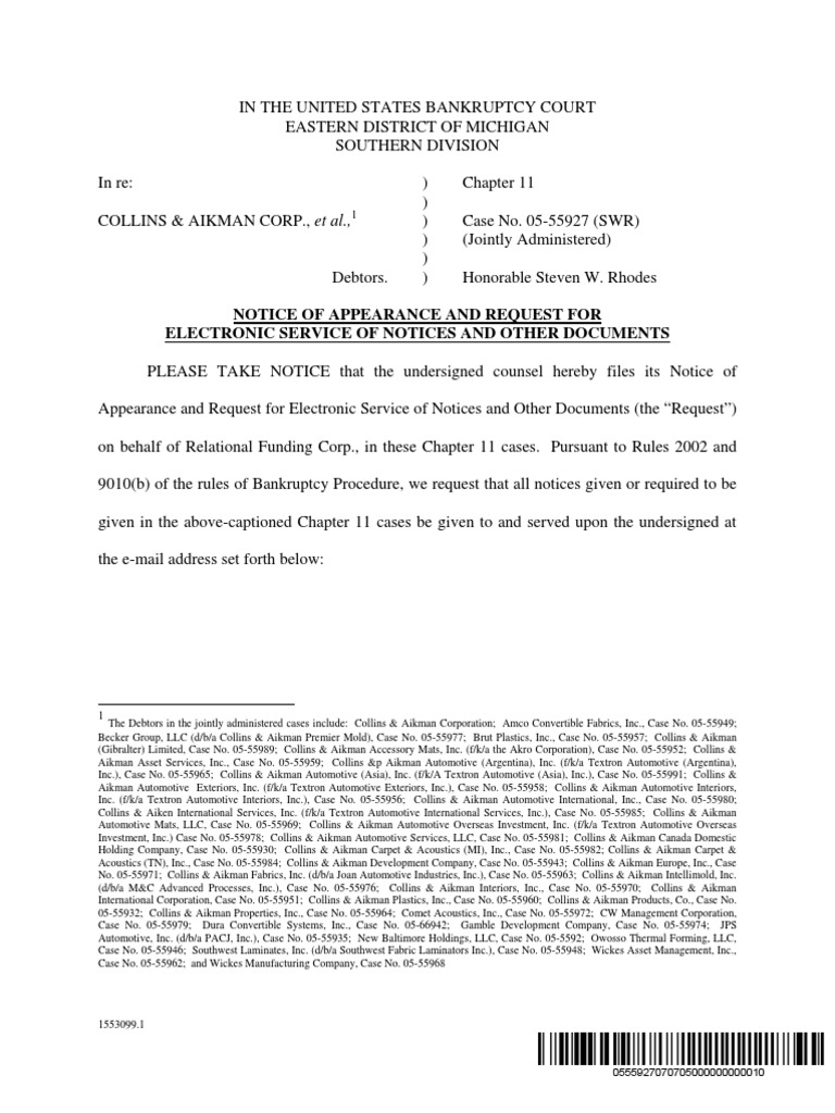 Notice of Appearance and Request For Electronic Service of Notices and ...