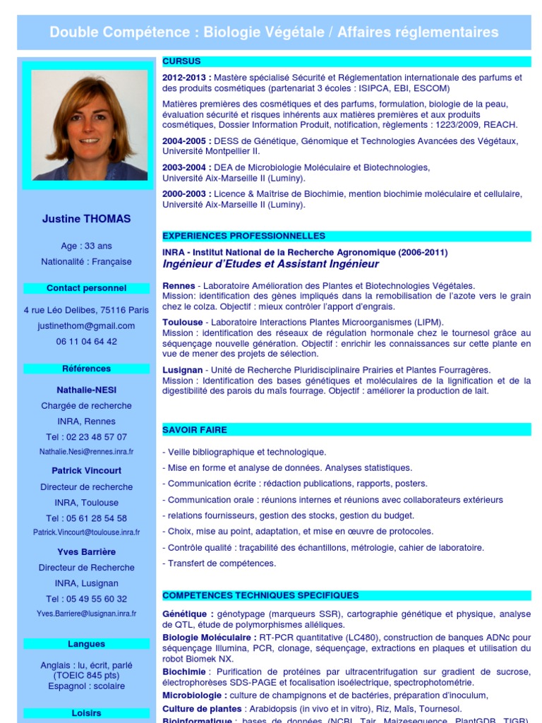 Thomas Justine CV 112012 | PDF | Biotechnologie | Sciences de la vie