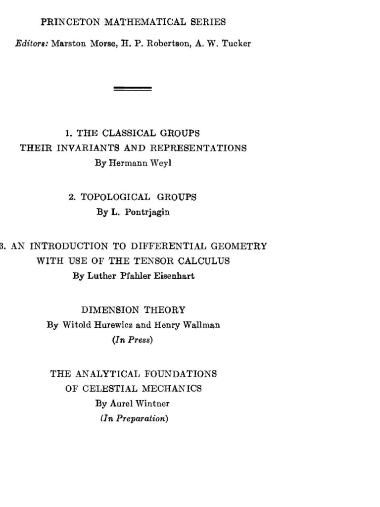 An Introduction To Differential Geometry With Use of Tensor Calculus - L. Eisenhart (Princeton ...