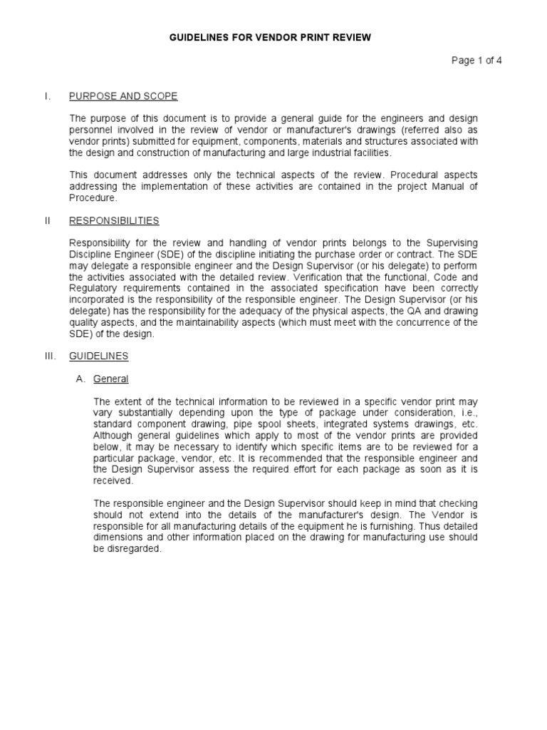 Guidelines For Vendor Documentation Review | PDF | Specification ...
