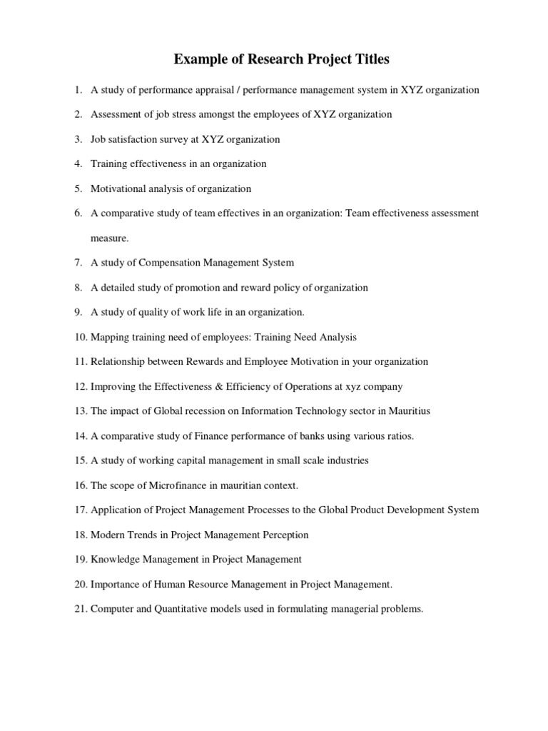 2example of Research Project Titles | PDF | Project Management | Employment