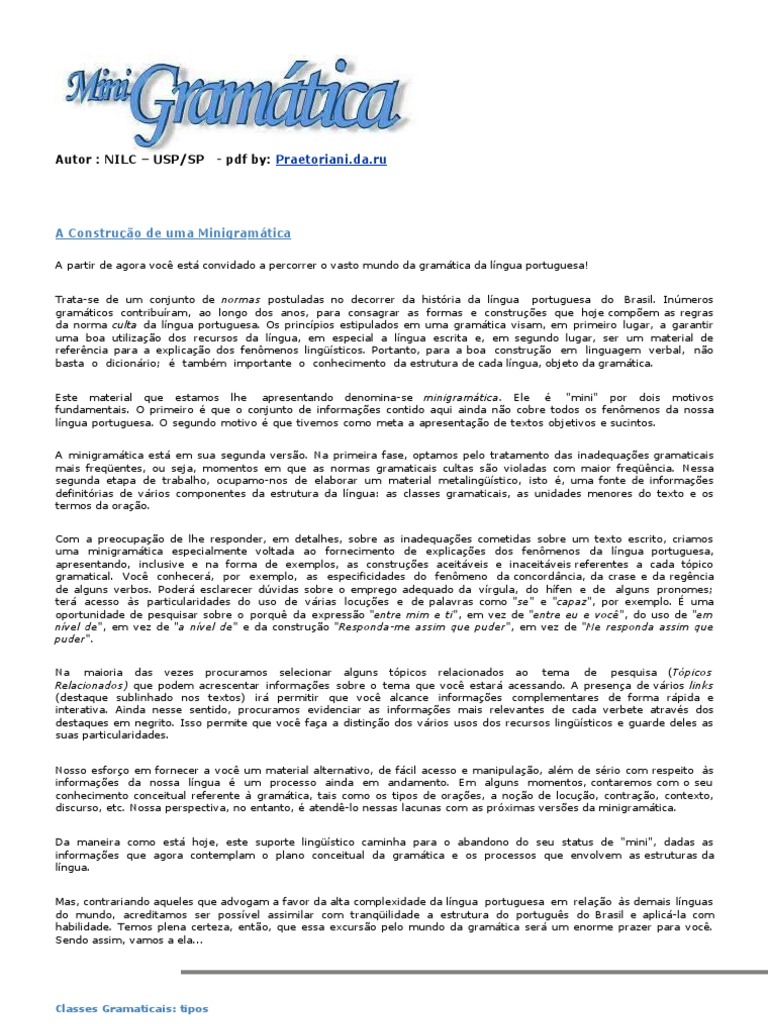 Mini Gramatica Portugues | PDF | Pronome | Advérbio