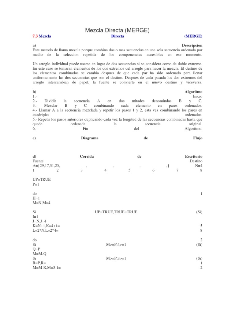 Algoritmo de Mezcla Directa | PDF | Algoritmos | Ciencia cognitiva