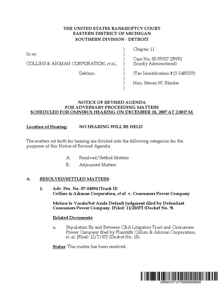 Et. Al. (Filed: 12/7/07) (Docket No. 10) | PDF | Default Judgment | Lawsuit