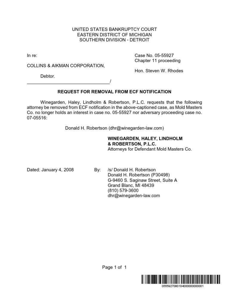 Request For Removal From Ecf Notification | PDF